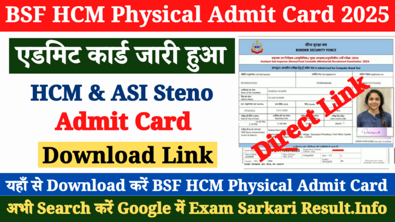 BSF HCM Physical Admit Card 2025 Out, Download HCM ASI Steno Hall Ticket
