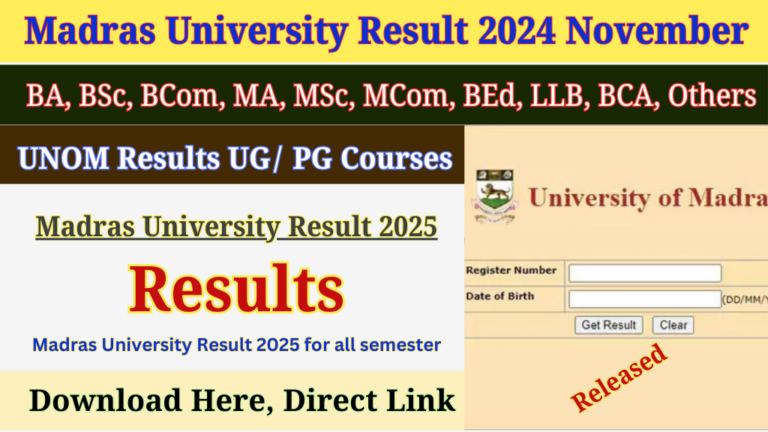 Madras University Result 2025 Out, Check November Exam UG PG Results at ...