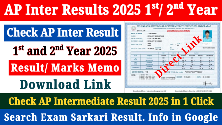 AP Inter Results 2025 Out, BIEAP 1st & 2nd Year Result, Marks Memo Download