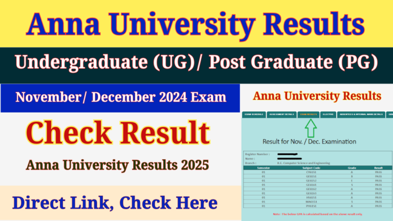 Anna University Results 2025 Out, Check UG & PG Result at coe1.annauniv.edu