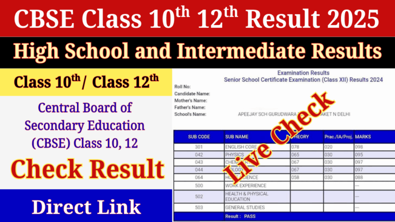 CBSE Class 10th Result 2025 Out @cbseresults.nic.in, Live Check