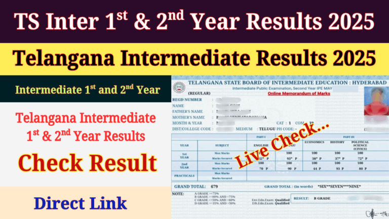 TSBIE Inter Results 2025 Out, Check TS Intermediate 1st and 2nd Year Marksheet