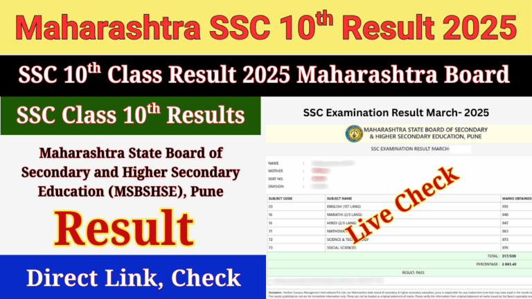 Maharashtra Board 10th SSC Result 2025 Out @sscresult.mahahsscboard.in, Live Check