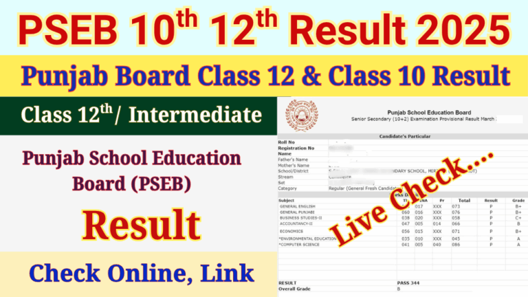 PSEB 12th Result 2025 Out, Check Punjab Board Marksheet By Roll Number