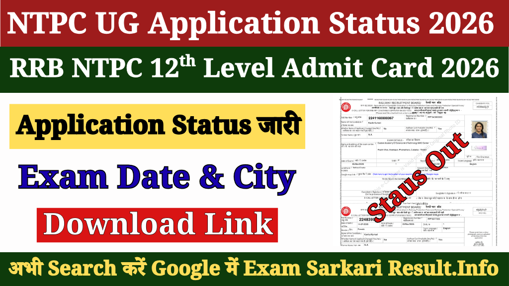 RRB NTPC UG Application Status 2026 Out, Check Exam Date & City Details