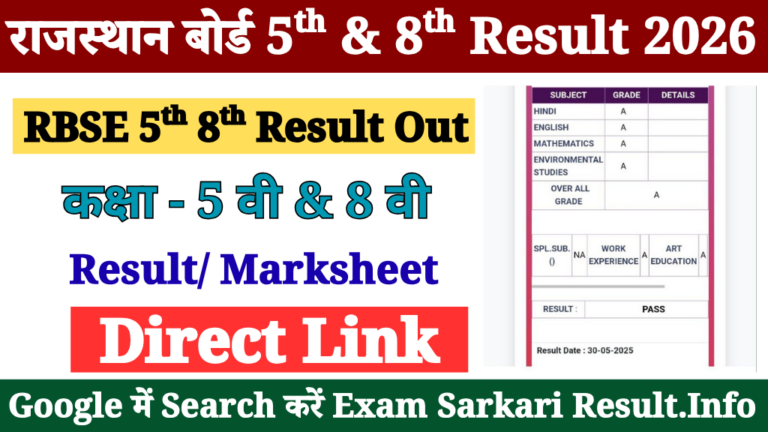 RBSE 5th & 8th Result 2026 Out, Check Rajasthan Board Class 5 & 8 Result
